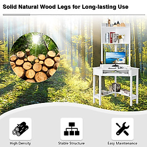 COSTWAY Corner Desk with Hutch, Compact Corner Computer Desk, Study and Writing Table with Keyboard Tray & Bottom Shelves, Space-saving Laptop PC Desk for Small Space, Home, Bedroom, Apartment (White)