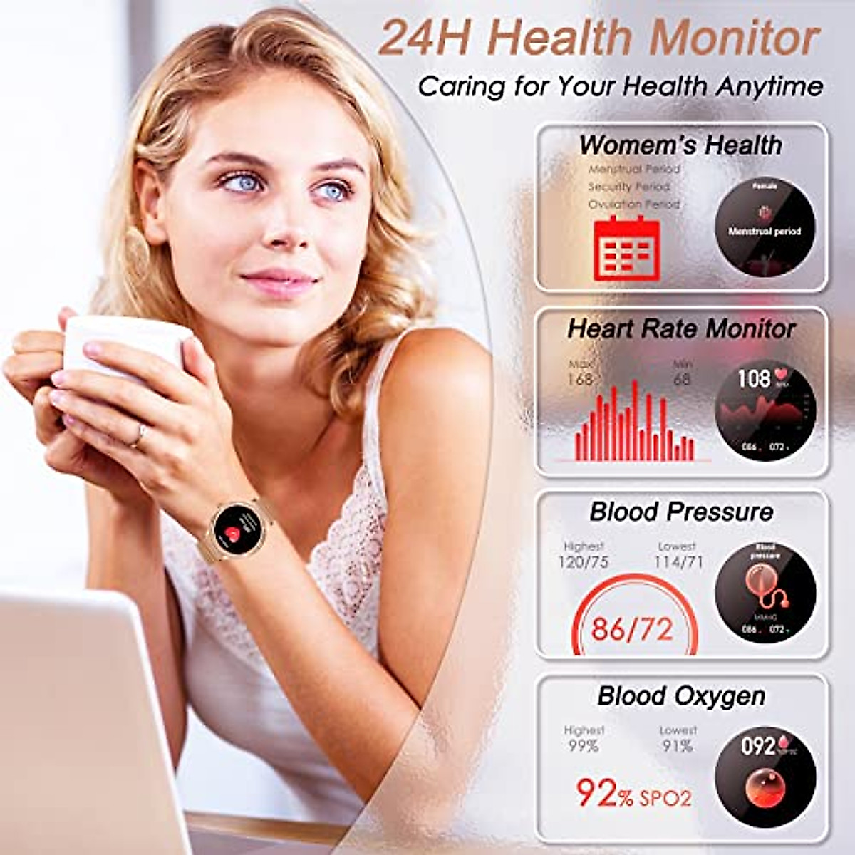 INEYES Smart Watches for Women with Diamonds (Answer/Make Call), 1.32" HD Smartwatch with AI Voice for iPhone Samsung Android Phones, Fitness Tracker with Heart Rate Sleep Ovulation Period Monitor