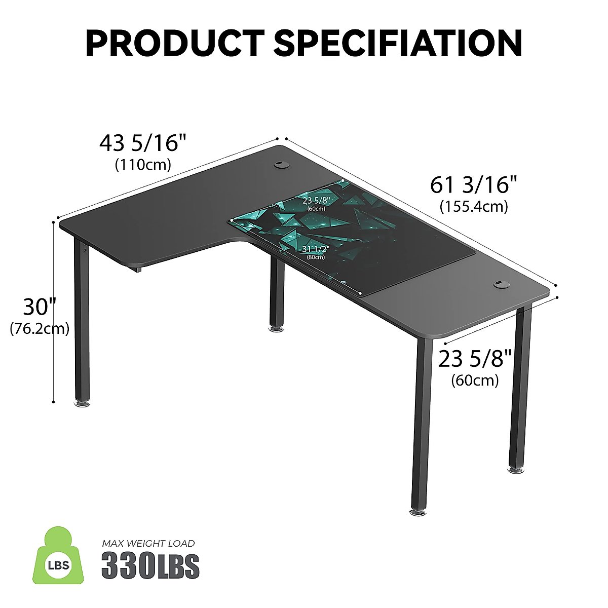 DESIGNA Gaming Desk 60",L-Shaped Computer Corner Desk with Large Mouse Pad,Ergonomic Gamer Table Workstation, Sturdy Metal Frame, Left Side Rustic Brown