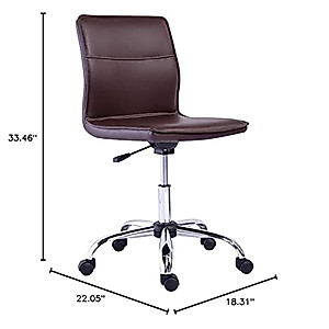 Amazon Basics Modern Armless Office Desk Chair - Height Adjustable, 360-Degree Swivel, 275Lb Capacity - Brown/Chrome