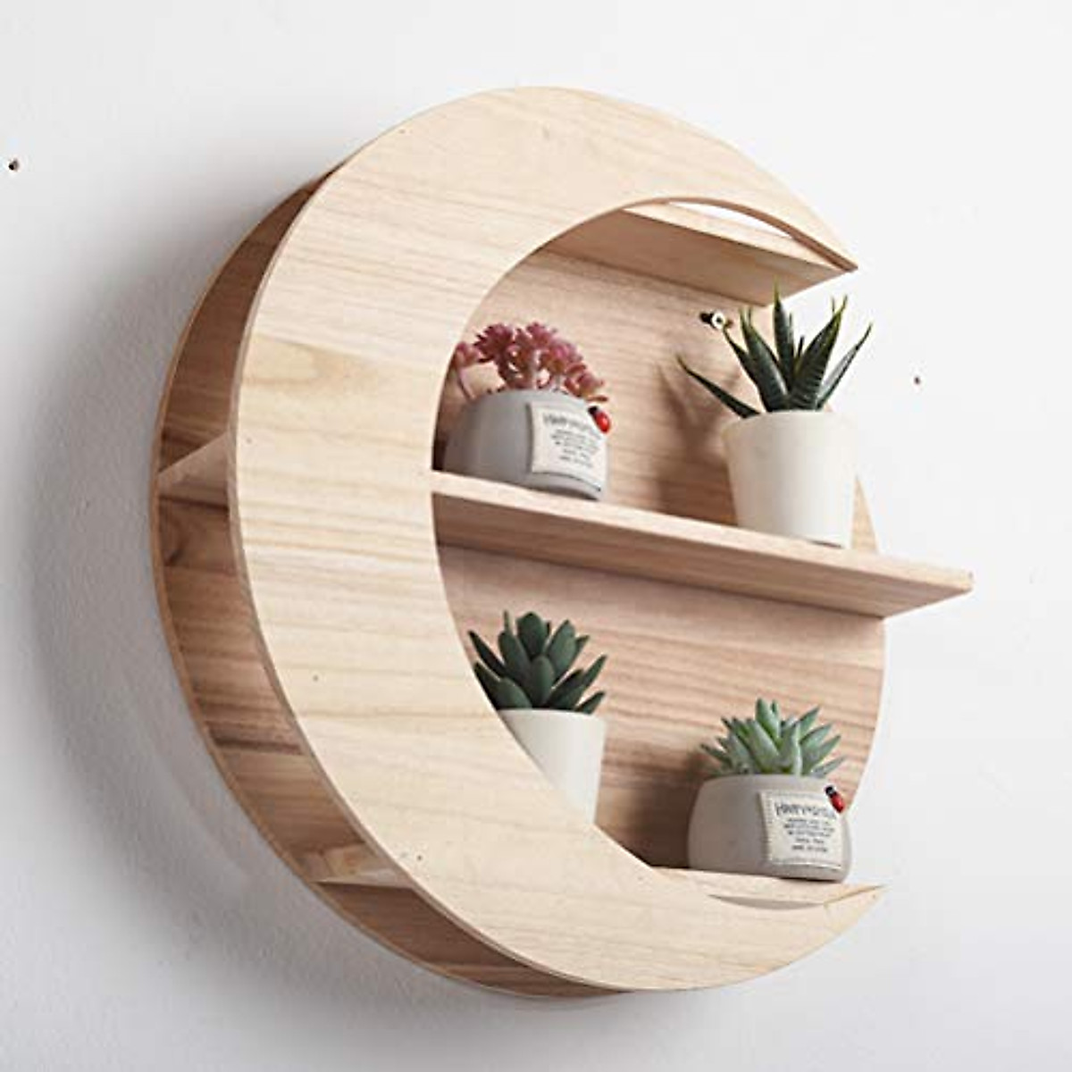 HEALLILY Crescent Moon Shelf for Crystals Wall Mounted Moon Shelf Wall Decor Farmhouse Wooden Shelf for Bathroom Bedroom Living Room