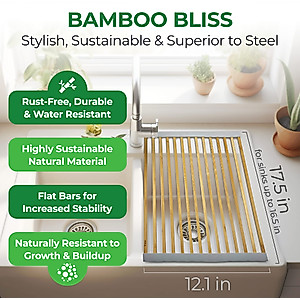 AIRNEX Bamboo Sink Drying Rack, Roll Up Dish Drying Rack Over The Sink Kitchen, Wooden Over The Sink Drying Rack for Kitchen Sink, Roll Out Sink Drainers, Kitchen Sink Accessories (17 x 12 in)