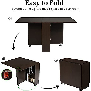 DINAZA Folding Dining Table Drop Leaf Table for Small Spaces with 2 Tier Storage Racks Multifunction Space Saving Table Extension Dinner Table for Kitchen Bedroom