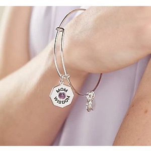Alex and Ani Mother’s Day Expandable Wire Bangle Bracelet for Women, Mom/Wisdom Charm, Shiny Silver Finish, 2 to 3.5 in