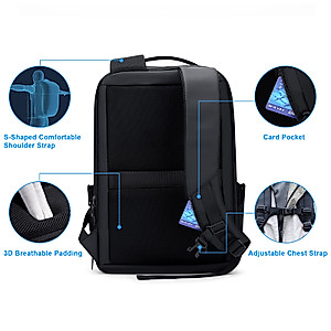 FENRUIEN Business Laptop Backpack 15.6 Inch, Expandable Slim Backpack for Men with USB Port, Water Resistant Computer Bag for Travel/College/Work, Black