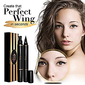 LA PURE Waterproof Liquid Eyeliner Stamp Winged Eyeliner Tool 2x Cat Eye Winged Eyeliner Stamp & Fine Tipped Pen Eyeliner Stencil Smudge Proof Black Eye Liner Tiktok Trend Items Wing Stamp Black 10mm