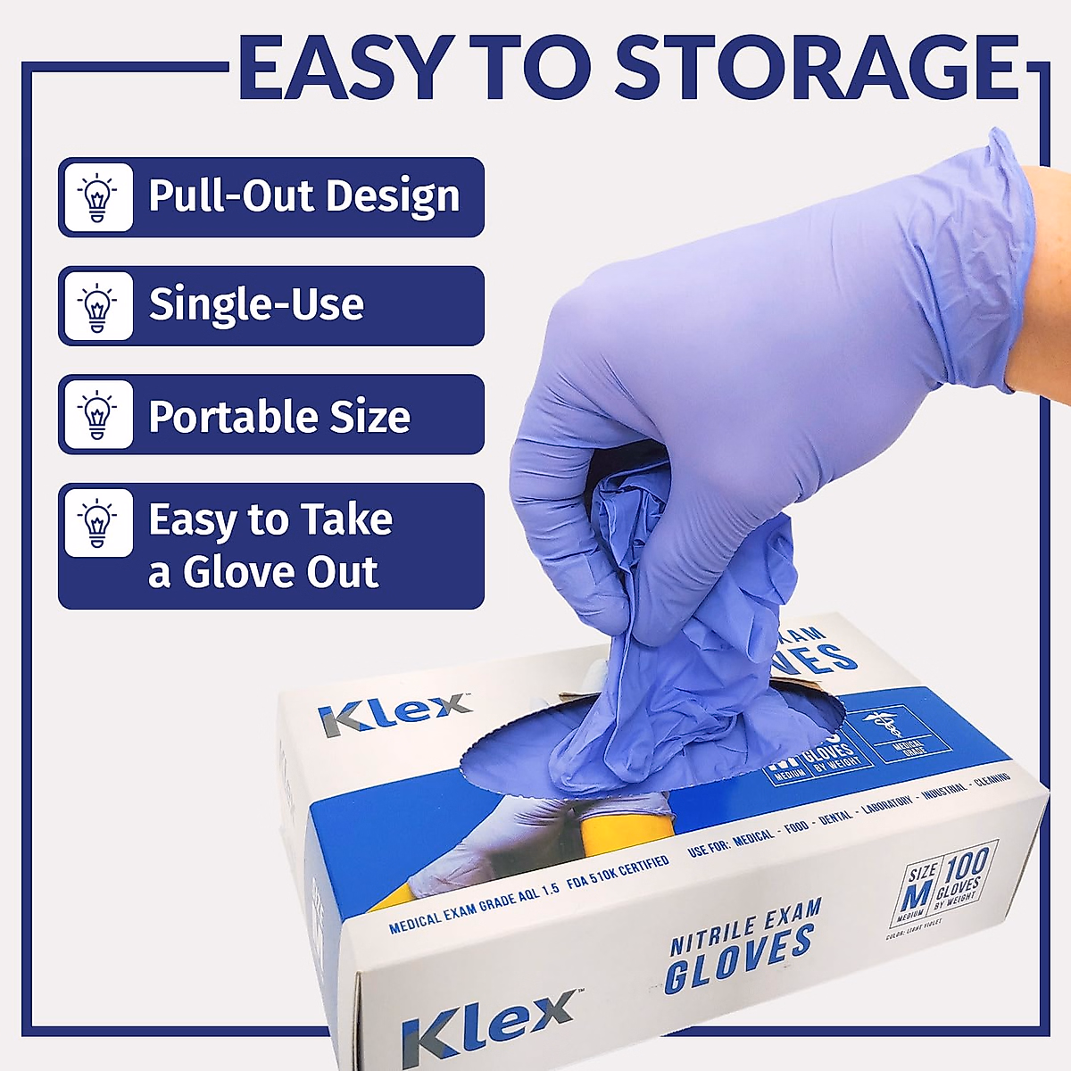 Klex Nitrile Exam Gloves - Medical Grade, Powder Free, Rubber Latex Free, Disposable Examination Grade Glove, Strong 3.5mil, Food Safe, Lavender L Large, Box of 100