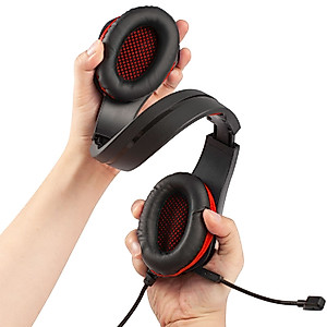 ionX Professional Wired Gaming Headset Compatible with Windows, macOS, PlayStation 5, Xbox Series S, X, Nintendo Switch, Android, and iOS, with Adjustable Boom Microphone and LED Lighting (Red)