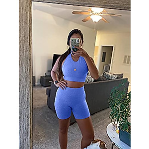 OYS Workout Sets for Women 2 Piece Outfits Seamless High Waisted Yoga Shorts Running Sports Bra Clothes