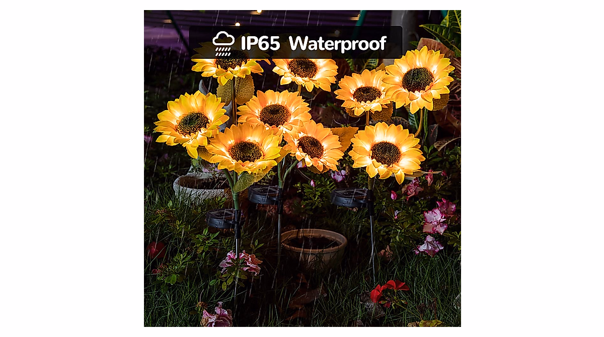 Venforze 2 Pack Sunflower Shape Solar 3 LED Lights, Upgraded 31 LEDs Light Sunflowers LED Solar ...