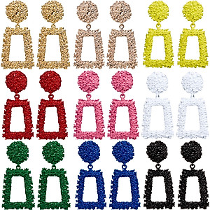 9 Pairs Statement Drop Earrings Geometric Dangle Earrings Raised Design Metal Earrings for Women Girls Favor, 9 Colors (Style 1)