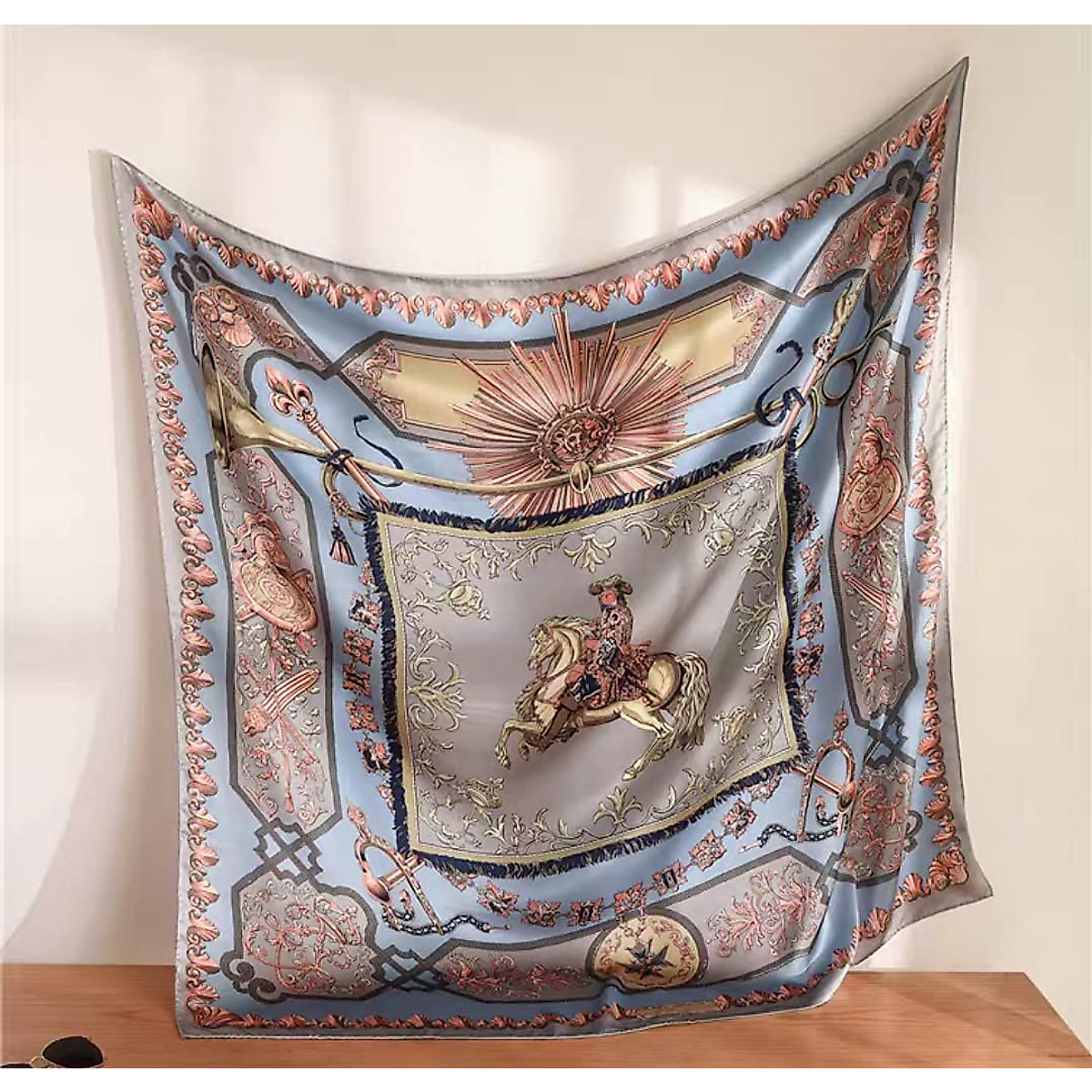 ANDANTINO 100% Pure Mulberry Silk Scarf 43" Large Square Lightweight Headscarf& Shawl–Women Hair Wraps-With Gift Packed (Light Blue)