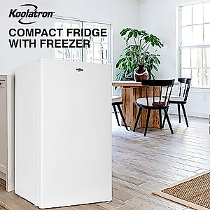 Koolatron Compact Fridge w/Freezer, 3.2 cu ft (91L), White, Space-Saving Flat Back Design, Reversible Door, Full-Width Freezer, Snacks, Beverages, Beer, Den, Dorm, Office, Rec Room, Home Bar