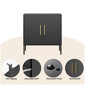 LYNSOM Set of 2 Accent Storage Cabinet with Doors and Adjustable Shelf, Freestanding Modern Sideboard Buffet Cabinet for Office, Dining Room, Living Room, Hallway, Black