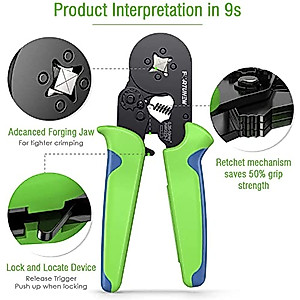 Ferrule Crimping Tool - FORTUNEW® Self-adjustable Wire Crimping Tool Kit AWG 23-7（0.25-10 mm²） with 1200 terminals crimping tool set