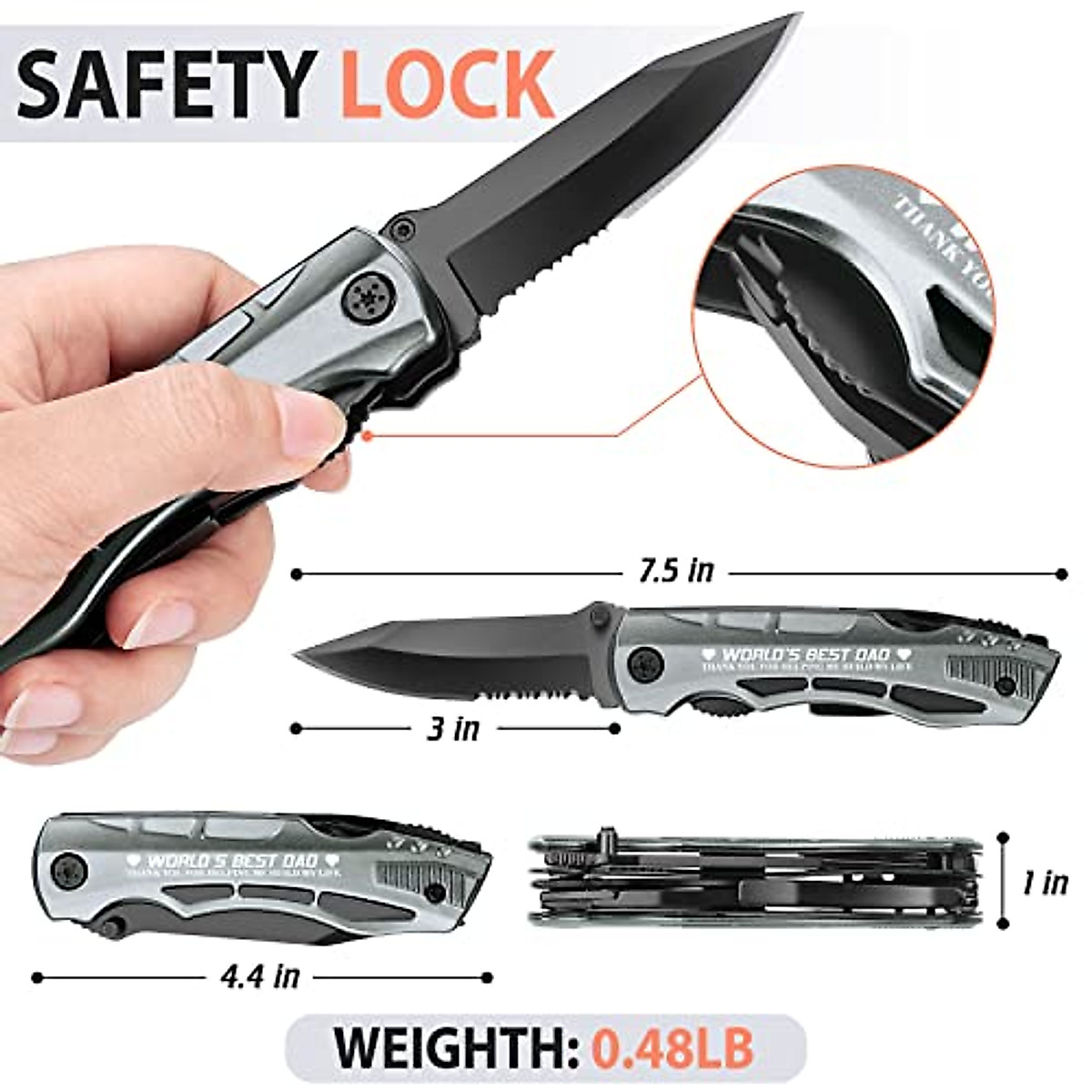 luckdoor Gifts for Dad from Daughter Son,Pocket Knife WORLD'S BEST DAD Christmas Stocking Stuffers for Dad, Fathers Day Birthday Gifts,Cool Gadget for Hiking,Cycling,Camping,Outdoor.