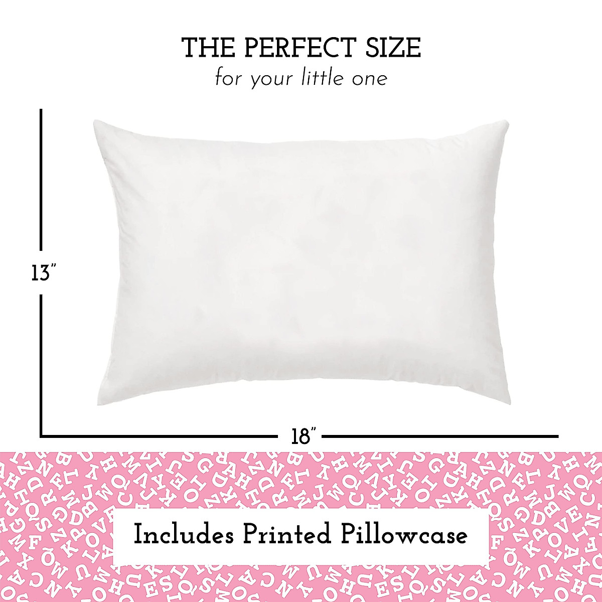 Toddler Pillow with Pillowcase 13x18, Kids Pillow for Sleeping , Toddler Pillow 2 Year Old, Better Neck Support Ergonomic Pillow and Toddler Pillowcase, Best Pillows for Kids (Alphabet Pink)