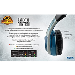 Jurassic World Kids Headphones, Adjustable Headband, Stereo Sound, 3.5Mm Jack, Wired Headphones for Kids, Tangle-Free, Volume Control, Childrens Headphones Over Ear for School Home, Travel