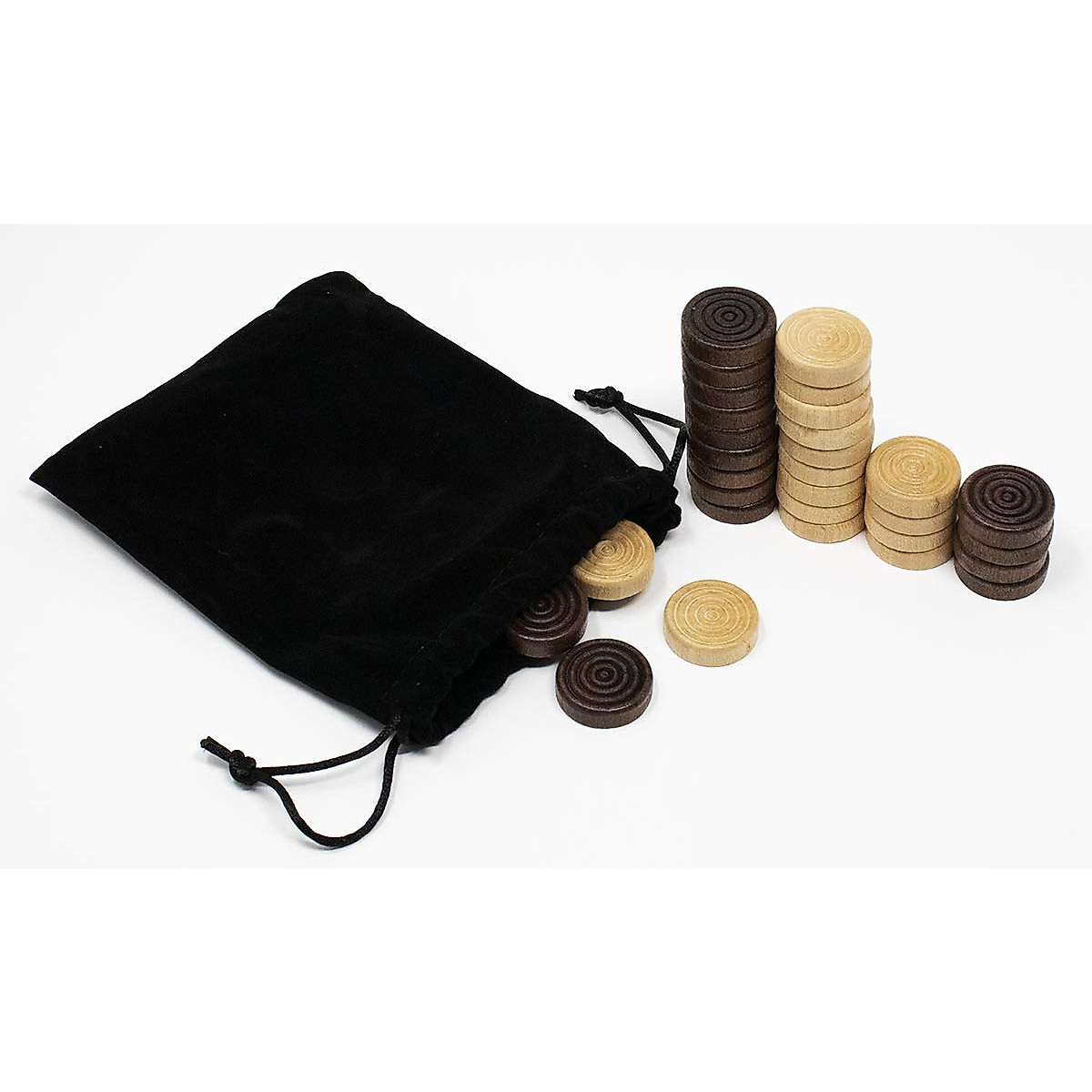 DA VINCI Solid Wood Backgammon and Checkers Pieces 30 Replacement Ridged Game Chips with Cloth Storage Bag (1 Inch Diameter)