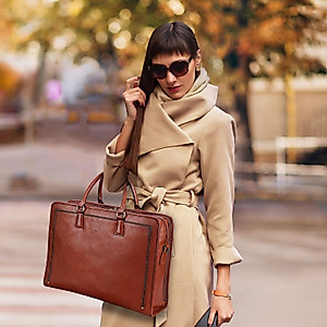 Banuce Full Grains Italian Leather Briefcase for Women Handbags 14 Laptop Business Bags Attache Case Satchel Purses Ladies Work Bag Brown