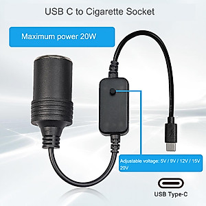 SUTNSCW USB C Male to 12V Adapter, USB to Car Cigarette Lighter Socket Converter Cable (2-Pack)