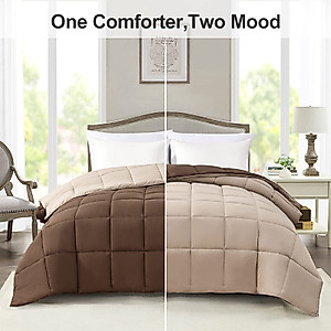 Homelike Moment Comforters Queen Size - Brown Duvet Insert Down Alternative Bed Queen Comforter, Lightweight Bedding Comforters Full Size Quilted Soft All Season Reversible Chocolate Brown/Beige