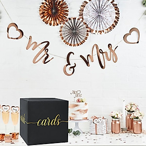 QIKSION Black Card Box with Gold Foil Design, Gift Cards Receiving Box for Birthdays Party, Wedding Receptions, Bridal & Baby Showers, Graduations, Retirements, Anniversaries