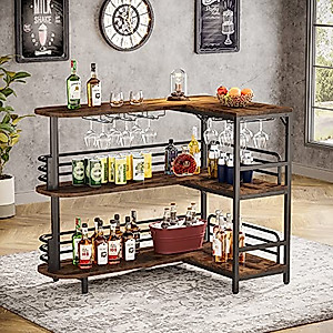 LITTLE TREE 3 Tier L-Shaped Home Bar Unit, Rustic Brown