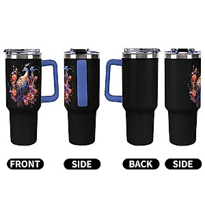 Pheasant Flower 40 Oz Car Cup Stainless Steel Travel Mug Leak-Proof Insulated Tumbler with Handle Deep Blue-style