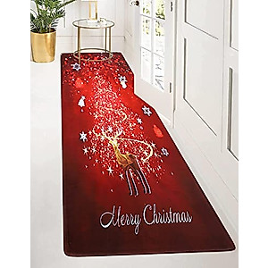 Bullpiano Christmas Reindeer, Xmas Tree,Stocks Floor Runner Area Rugs Non-Slip Floor Mat Doormats Living Room Bedroom