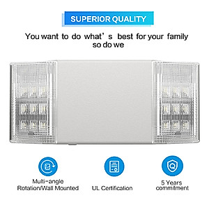 Spectsun 1 Packs Hardwired Emergency Exit Light Fixtures for Business, with Battery Backup, Two Head Adjustable LED Emergency Lighting, UL 924 Certified，AC 120/277V.