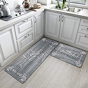 HEBE Anti Fatigue Kitchen Rug Sets 2 Pieces Non Slip Cushioned Kitchen Mats for Floor Waterproof Farmhouse Kitchen Rugs and Mats Set Comfort Standing Desk Mats for Office,Laundry Room
