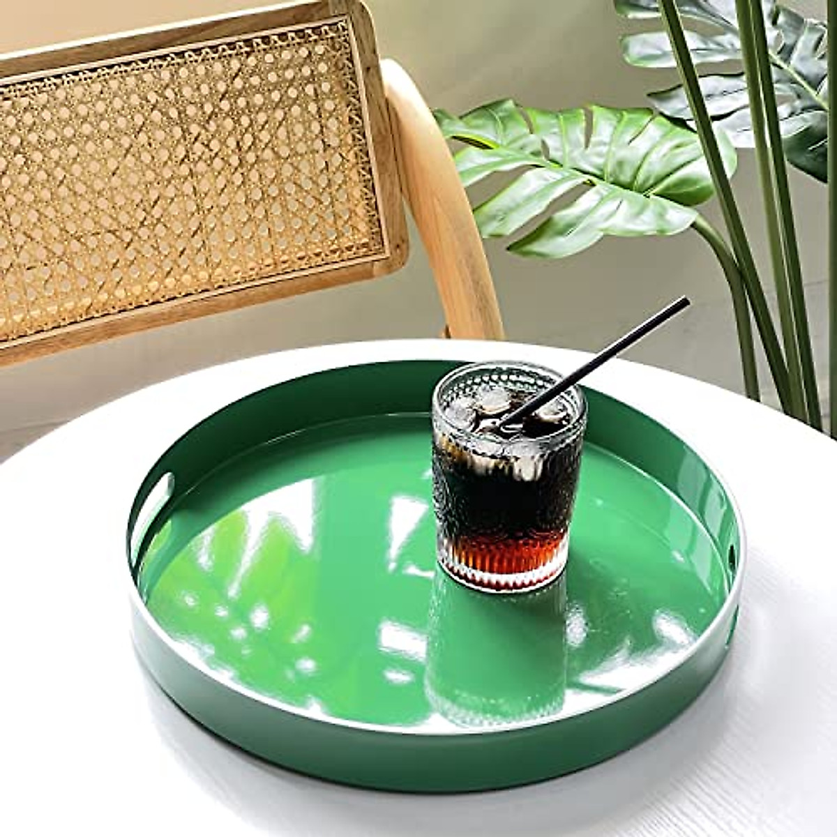 Zosenley Decorative Tray, Plastic Tray with Handles, Modern Vanity Tray and Serving Tray for Ottoman, Coffee Table, Kitchen and Bathroom, Size 13" (Emerald)