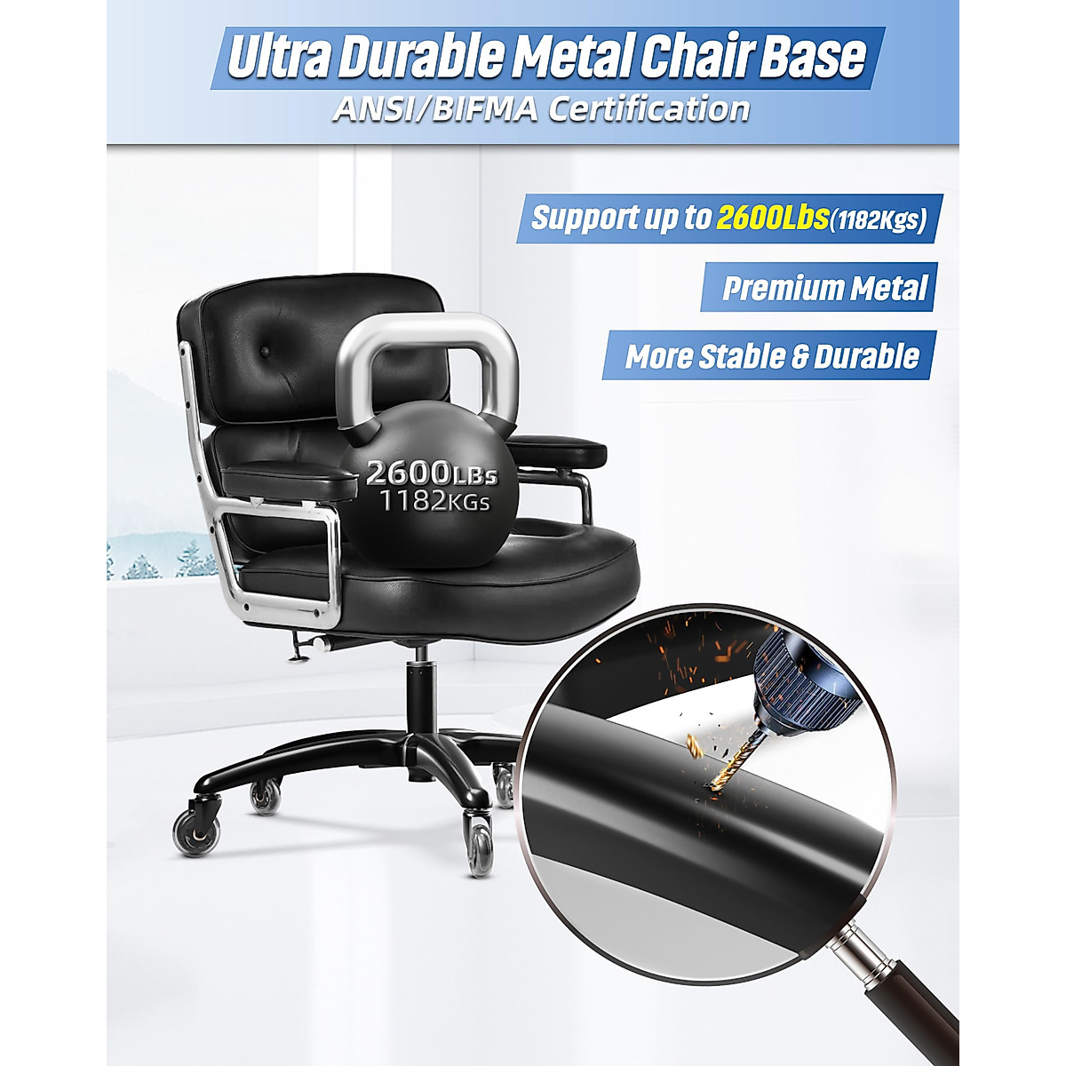 Sytopia 28" Heavy Duty Office Chair Base Replacement with Wheels (Set of 5), Metal Desk Chair Base