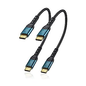 CableCreation Short USB C to USB C Cable 60W, USB C Cable 1FT 2-Pack Fast Charging Cord, Double-Braided Type C to Type C Compatible with iPad Mini 6 iPad Pro Galaxy S23 Ultra S23 S22 and More, Blue