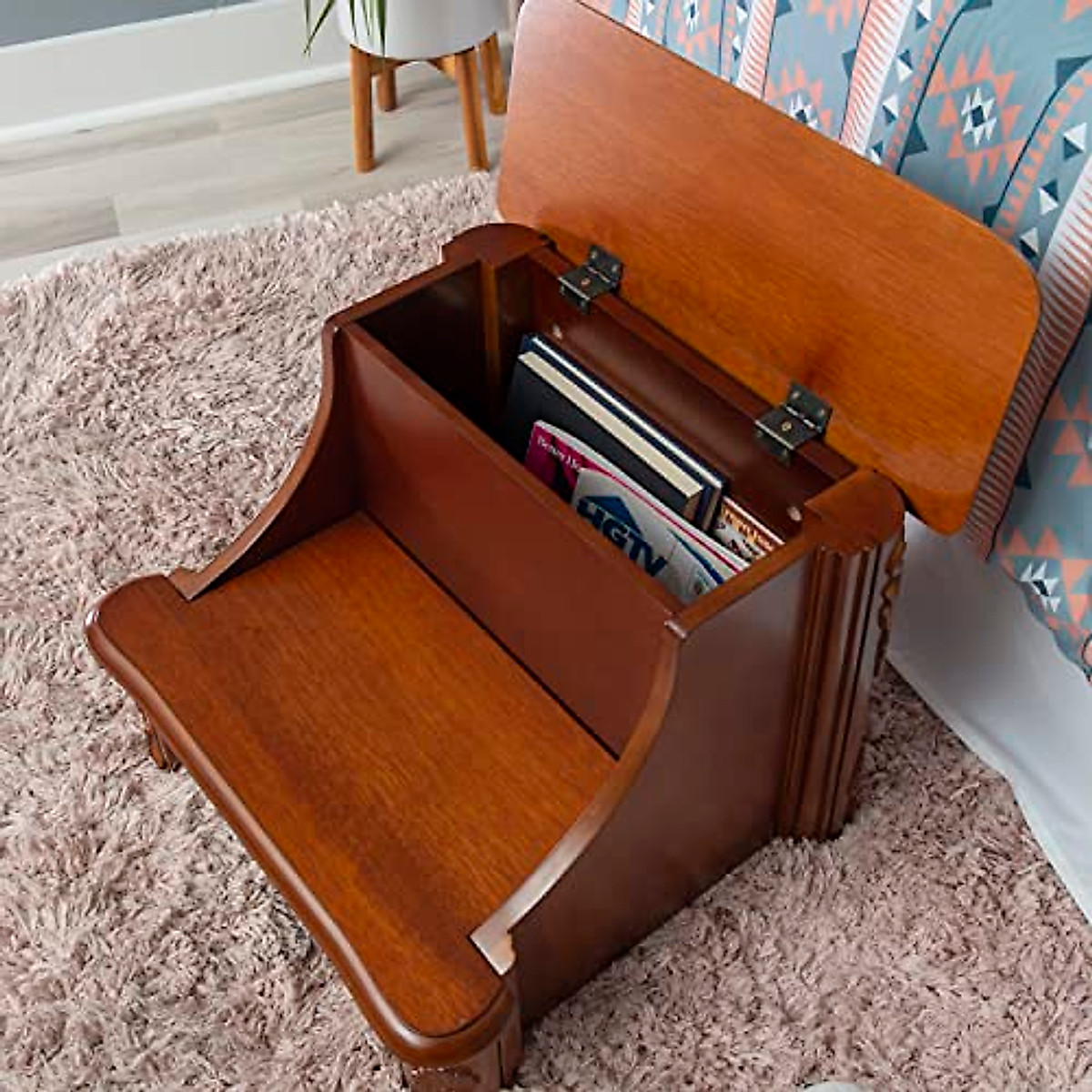 Powell Woodbury Mahogany Bed Step with Storage, Information, Lightly Distressed Woodbury Mahogany, 20 x 17.75 x 17.25