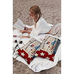Waterproof Throw Pillow Covers Set of 2 Outdoor Pillowcases Patriotic Stars Rustic Red Truck Car with American Flag Garden Cushion Covers for Patio Tent Garden 20 x 12 Inch