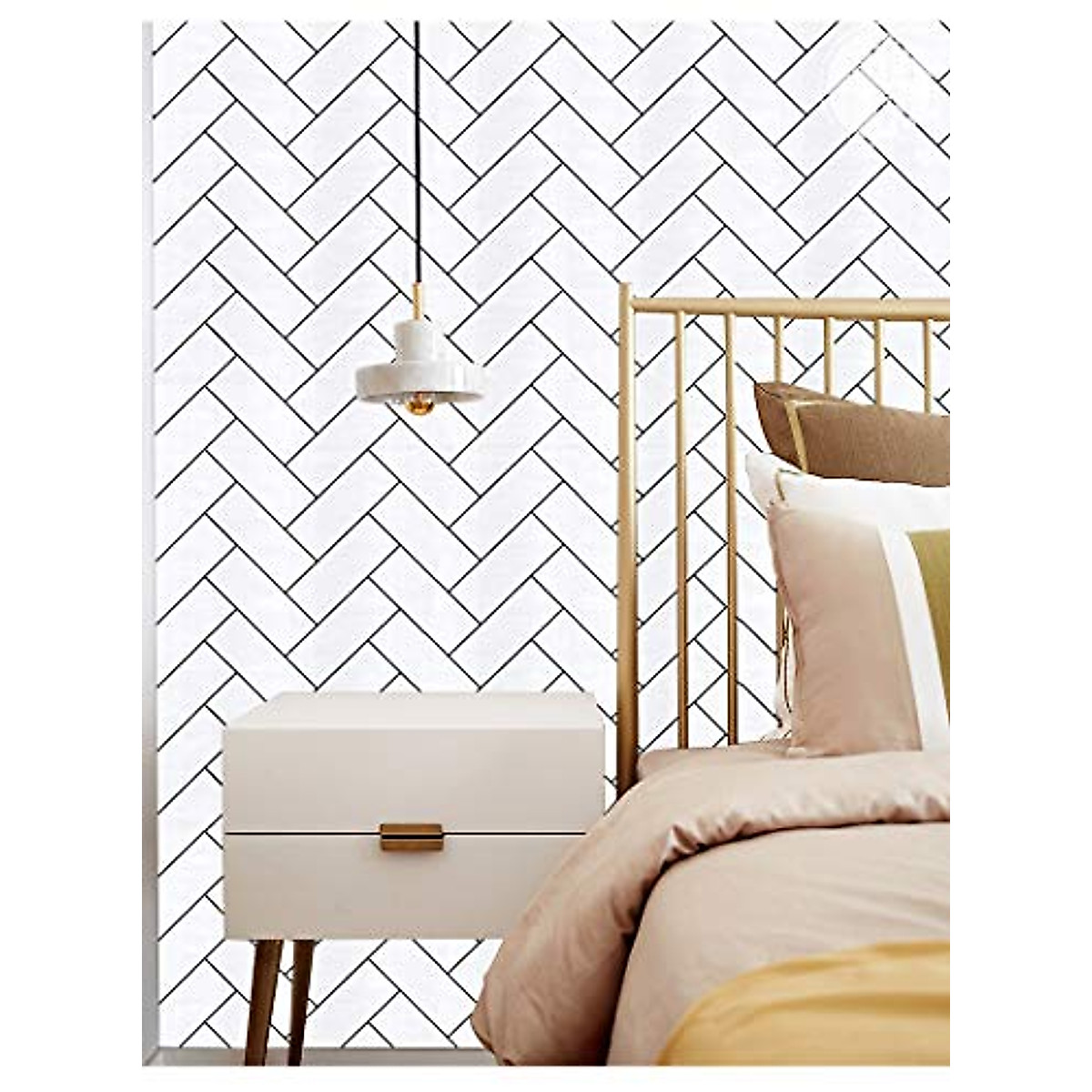 HOYOYO White Brick Self-Adhesive Shelf Liner Paper, Black Striped Peel and Stick Covering Paper Drawer Cabinets Door Tbale Surface Kitchen Wall Art Decoration 17.8 x 118 inch