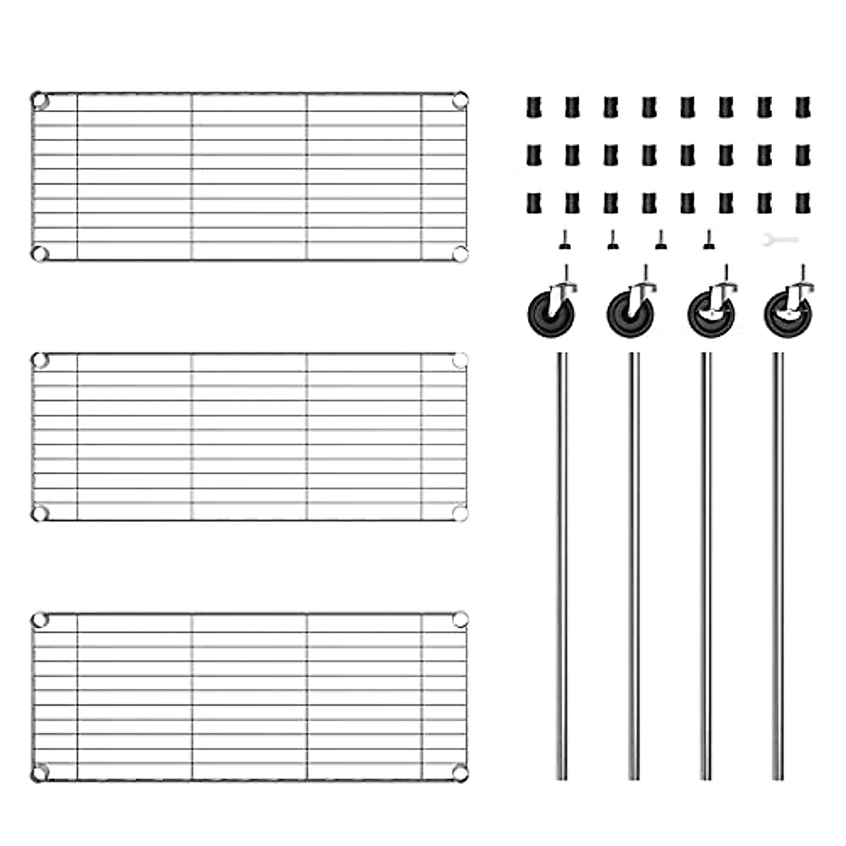 Auslar 3-Shelf Storage Shelves with Casters Heavy Duty 3-Tier Rolling Cart Utility Racks Adjustable Wire Metal Storage Shelving, Chrome