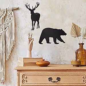 6 Pieces Metal Wall Art Deer Bear Pine Tree Wall Decor Hanging Forest Decor Rustic Cut Metal Art Metal Wall Decor for Home Bedroom Office Outdoor Decorations (Black)