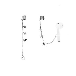 Creative Earphone Earring Strap String Rope Wirreless Headset Holder Anti-Lost for Airpods 1 2 Earbuds Ear Hook Accessories (Silver)