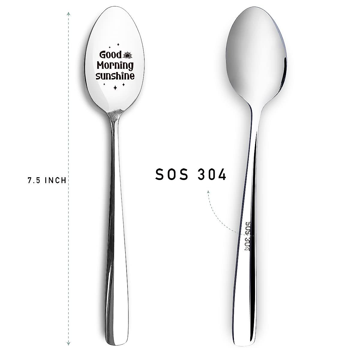 Good Morning Sunshine Spoon Engraved Funny Gift for Women Men Kids Friends, Ice Cream Tea Coffee Cereal Lover Spoon Best Thanksgiving Christmas Birthday Gifts