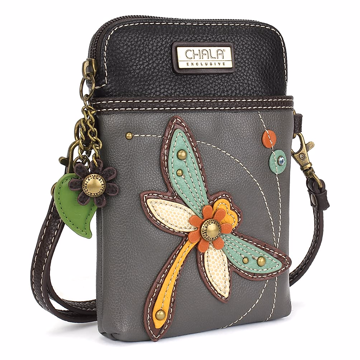 CHALA Crossbody Cell Phone Purse-Women Canvas Multicolor Handbag with Adjustable Strap - Special Edition - Dragonfly - gray
