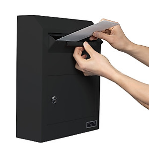 DuraBox Wall Mount Locking Drop Box, Heavy Duty Steel Mailbox for Rent Payments, Mail, Keys, Cash, Checks - Safe Storage Dropbox for After Hours Deposits W500 (Black)