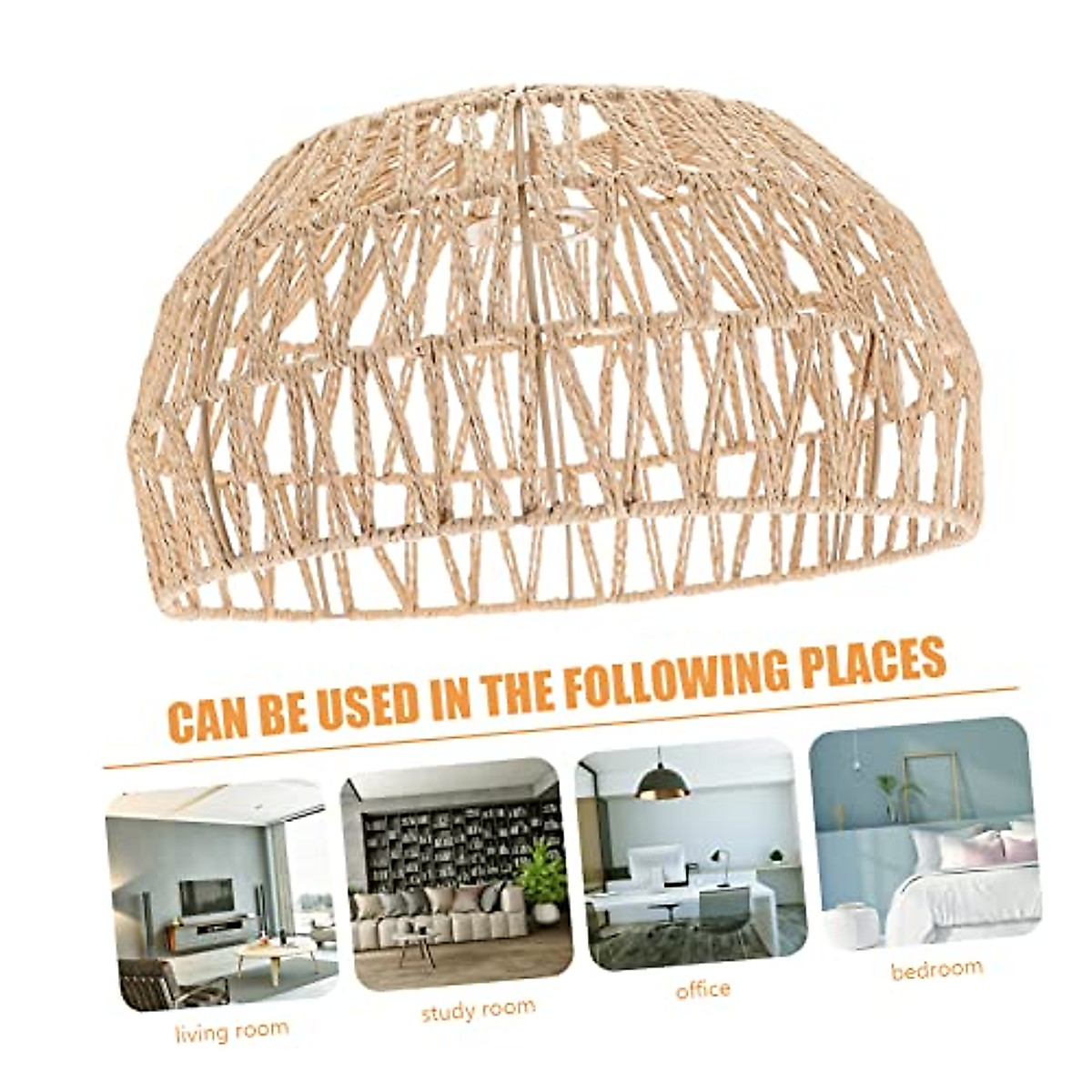 DOITOOL Imitation Rattan Paper Rope Lampshade Hanging Lights Indoor Rustic Light Fixtures Ceiling Rattan Chandelier Replacement Lampshades Rattan Basket Lampshade Woven Pendant Lamp Cover