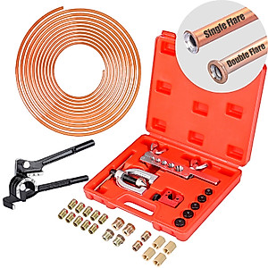 JINGTAO88 3/16" Brake Line Kit - 25 FT Copper Coated Brake Line (With 16 Brake Line Fittings and 4 Threads Unions) + Double & Single Flaring Tool Kit (With Tube Cutter And 5 Adapters) + Tube Bender