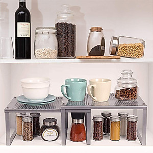 NEX Kitchen Shelf Organizer for Cabinet Counter Cupboard Pantry, Stackable & Expandable, Dark Silver