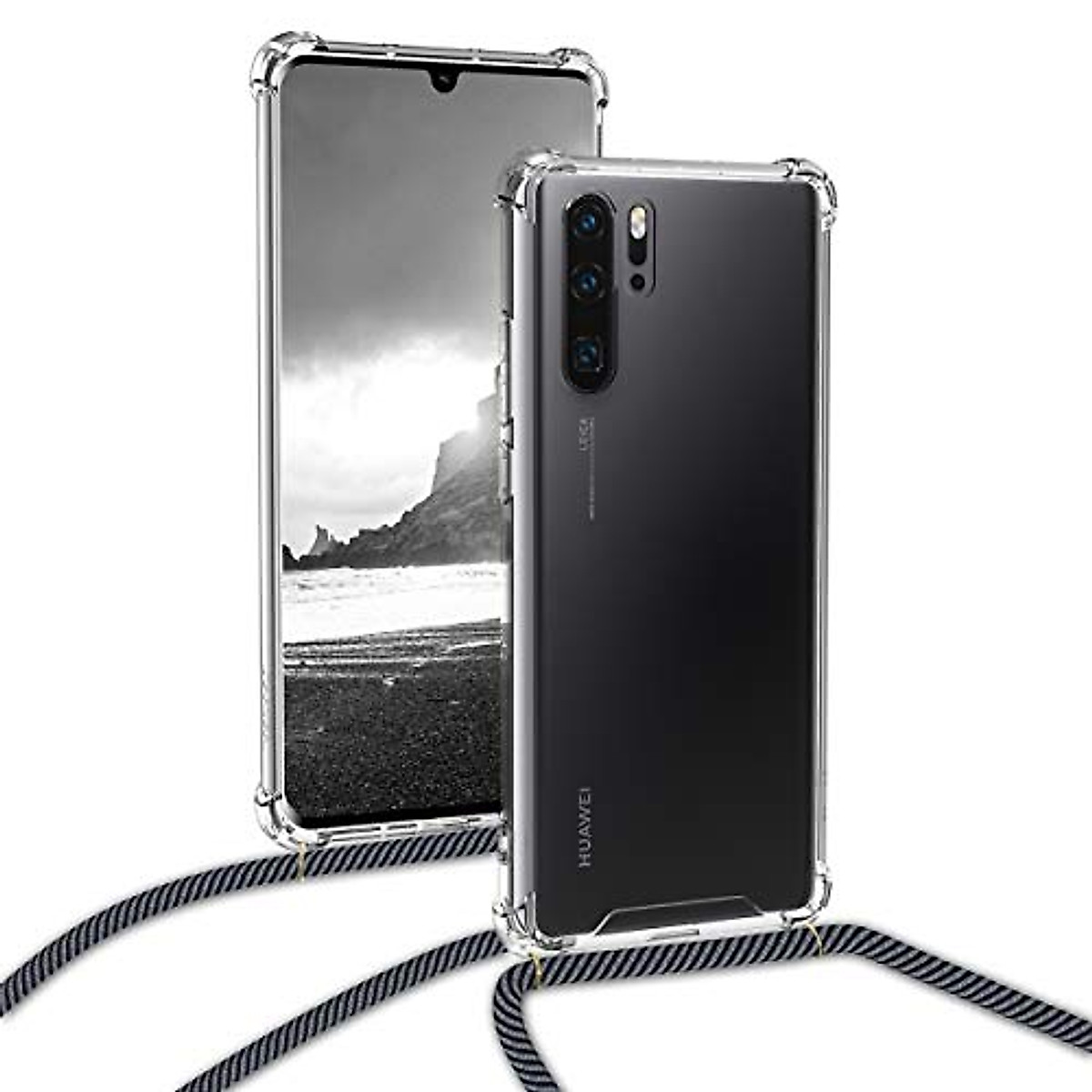 kwmobile Crossbody Case Compatible with Huawei P30 Pro Case - Clear TPU Phone Cover w/Lanyard Cord Strap - Anthracite