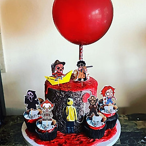 36 PCS Horror Classic Movie Cupcake Toppers Horror Movie Characters Cupcake Food Picks Decorations for Halloween Horror Movie Theme Baby Shower Killer Birthday Cake Decorations Supplies