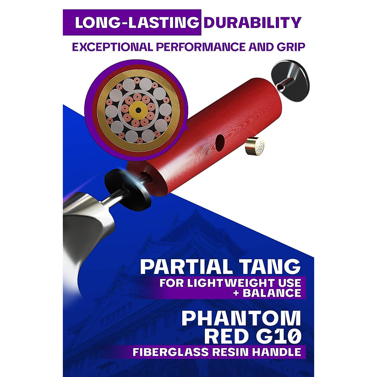 Dalstrong Chef Knife - 8 inch - Phantom Series - Japanese High-Carbon AUS8 Steel Kitchen Knife - Red G10 Handle - Cooking Knife - Kitchen Knife - w/Sheath